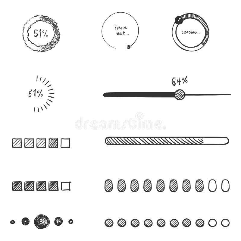 Vector Set of Hand Drawn Sketch Loading Icons Stock Vector ...