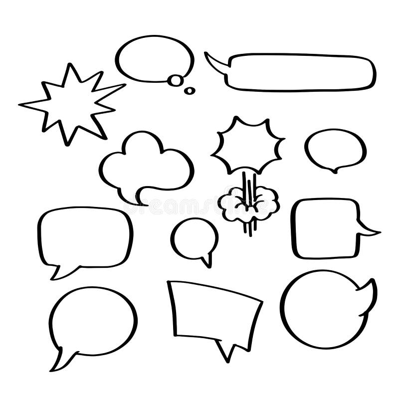 Vector Set of Hand Drawn Speech Bubbles. Empty Comic Sticker without ...