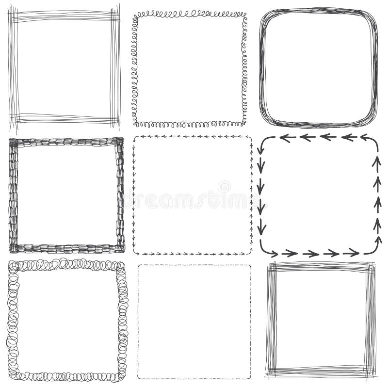 Vector Set of Hand Drawn Square Frames. Sketch, Elements for You Stock ...