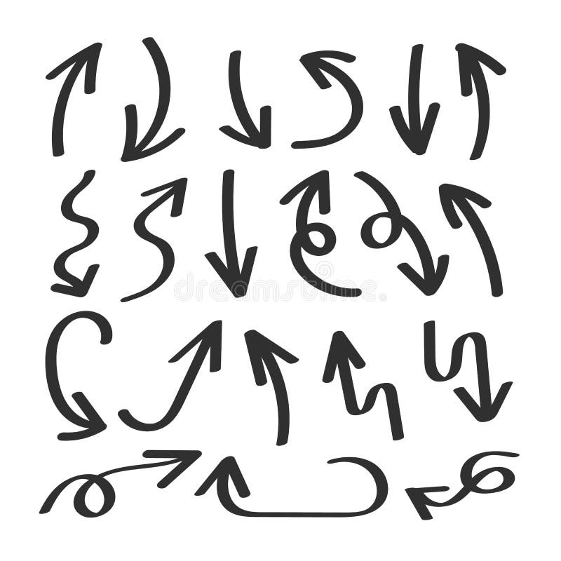 Vector Set of Hand Drawn Style Arrows Isolated on White Background ...