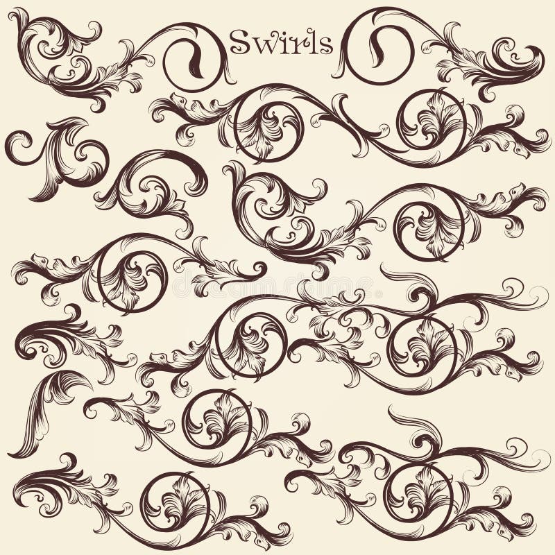 Vector Set of Hand Drawn Swirls in Vintage Style Stock Vector ...