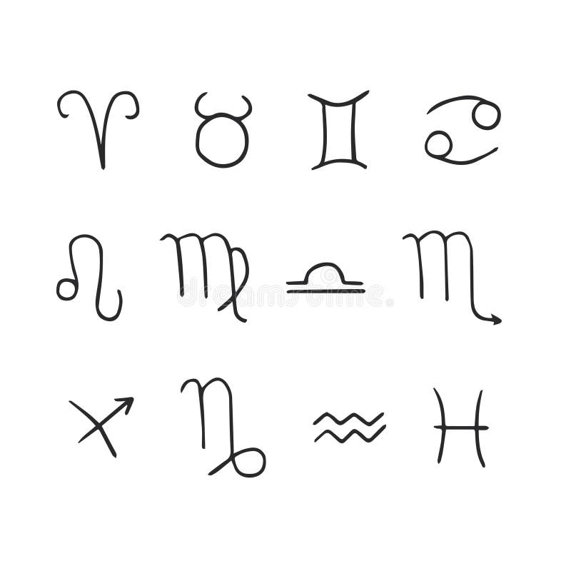 Vector Set of Hand-drawn Symbols of Zodiac Signs Isolated on White ...