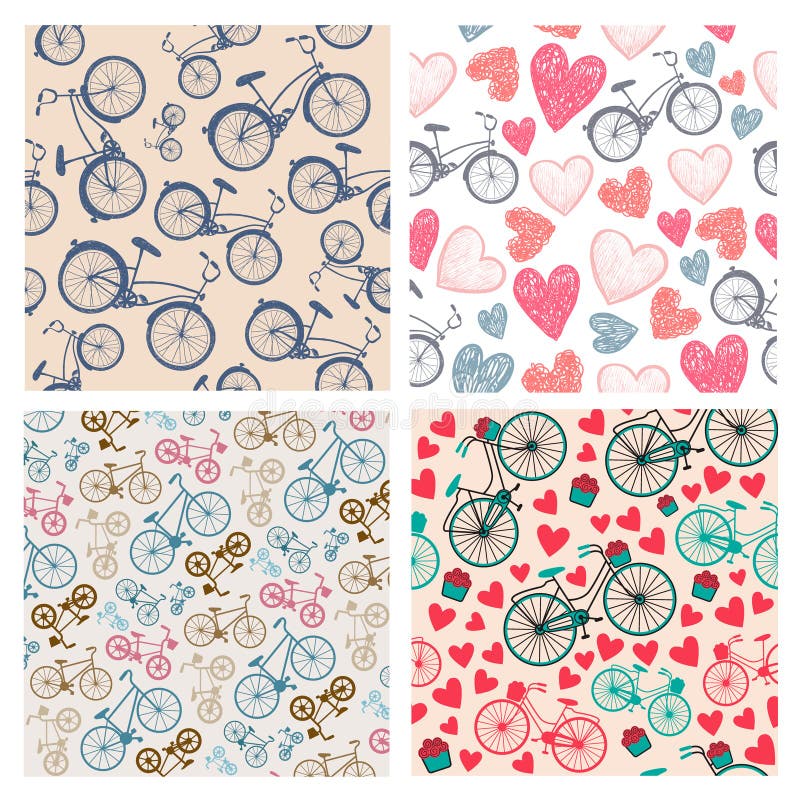 Vector Set of Hand Drawn Vintage Seamless Bicycle Stock Vector ...