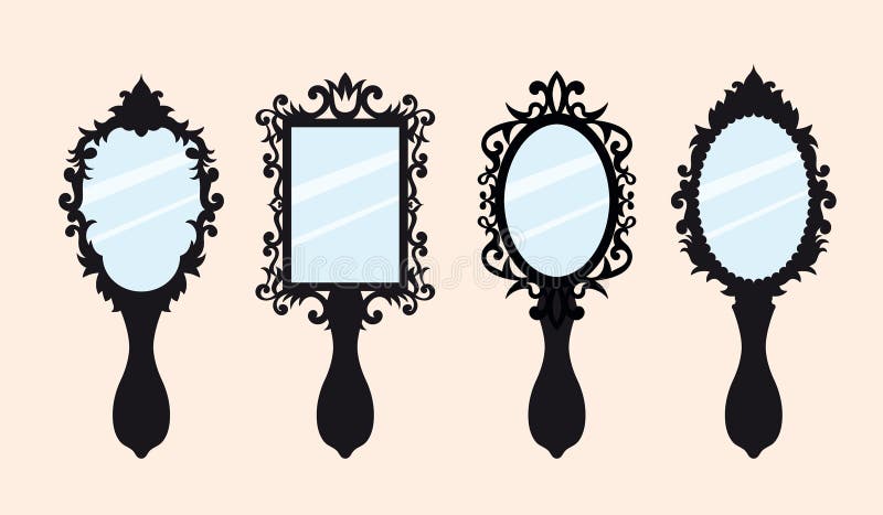 Vector Set of Hand Mirrors in a Beautiful Ornamental Frame Stock Vector ...