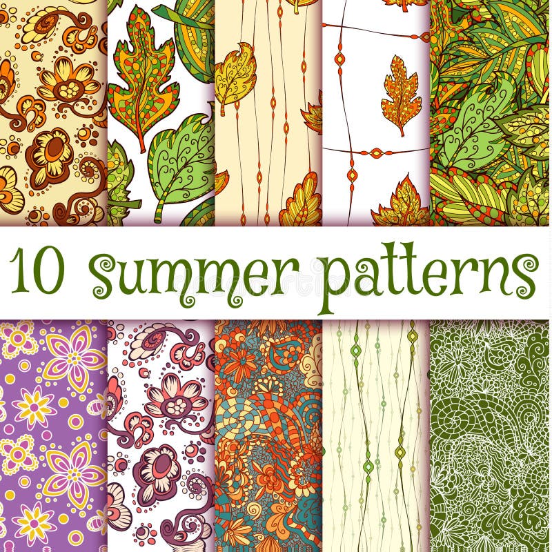 Seamless Summer Patterns. Vector Set. Stock Vector - Illustration of ...