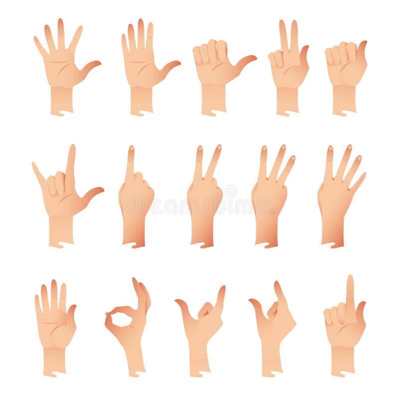 Vector Set of Hands in Different Gestures Emotions Isolated on White ...