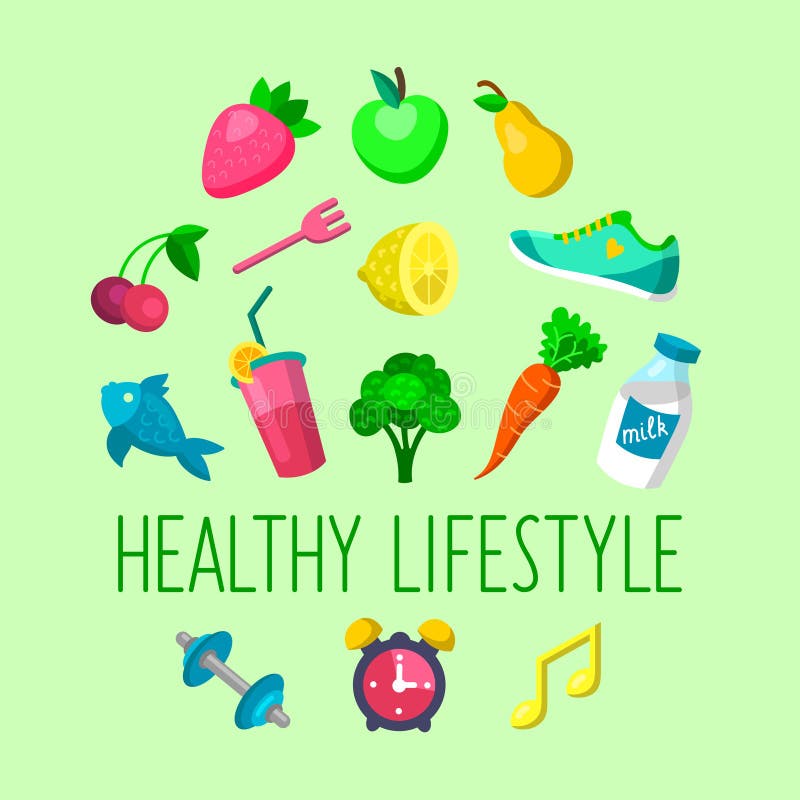 Vector Set of Healthy Lifestyle Icons in Trendy Flat Style. Stock ...