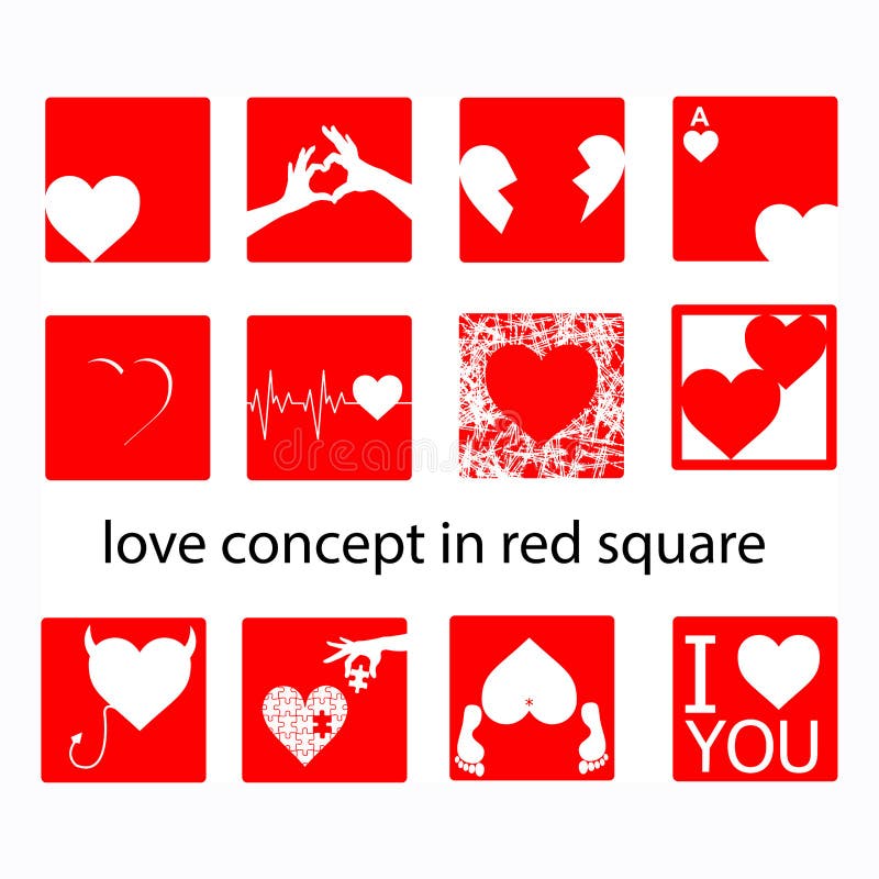 Vector Set of Heart in Red Square Stock Vector - Illustration of emblem ...