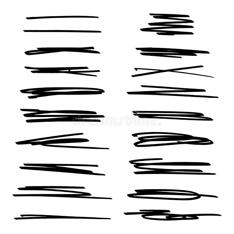 Vector Set of Highlight Lines and Underlines. Collection of Hand Drawn ...