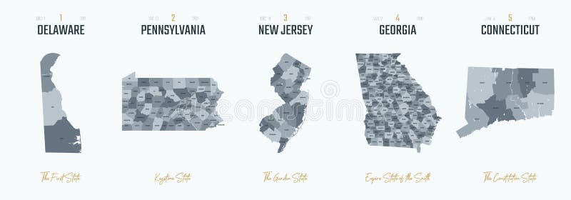 Set 1 of 5 Highly Detailed Vector Silhouettes of USA State Maps with ...