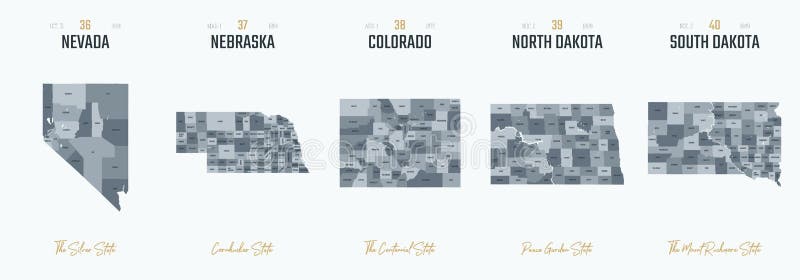 Set 1 of 5 Highly Detailed Vector Silhouettes of USA State Maps with ...