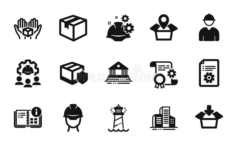 Vector Set of Hold Box, Engineer and Get Box Icons Simple Set. Vector ...