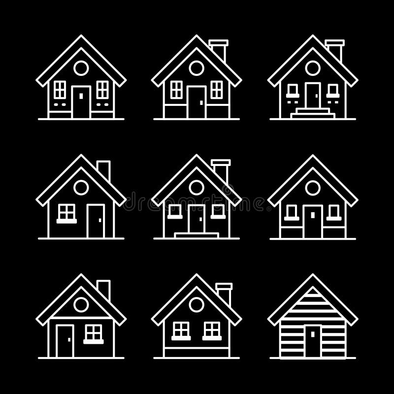 Vector Set of Home Icon. House Icon Set. House Icon with Thin Outline ...