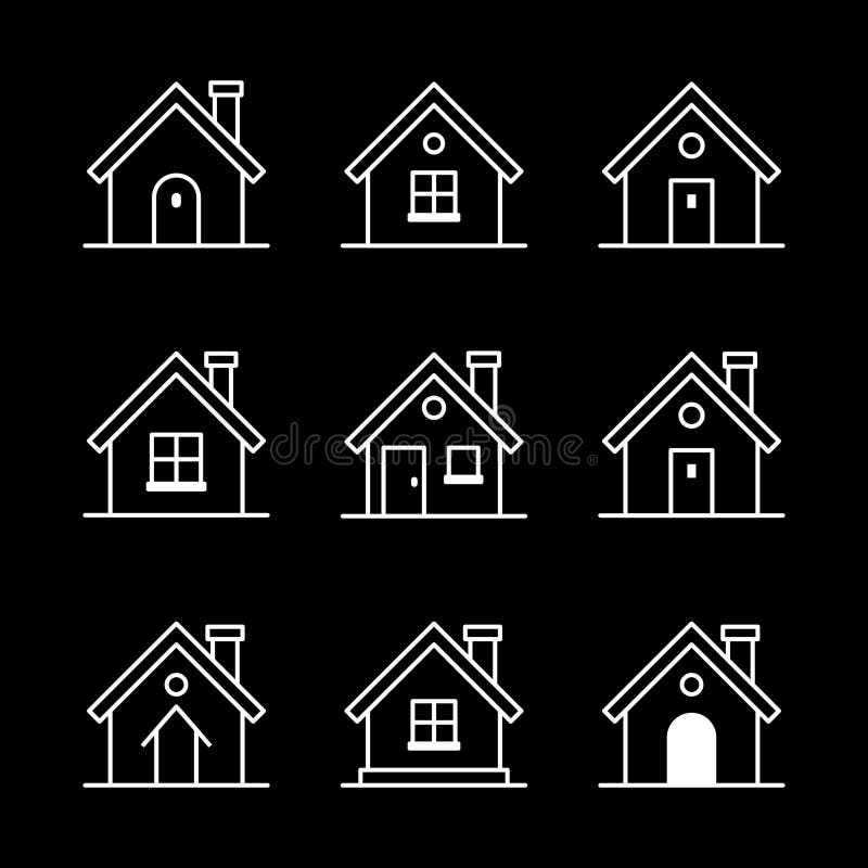 Vector Set of Home Icon. House Icon Set. House Icon with Thin Outline ...