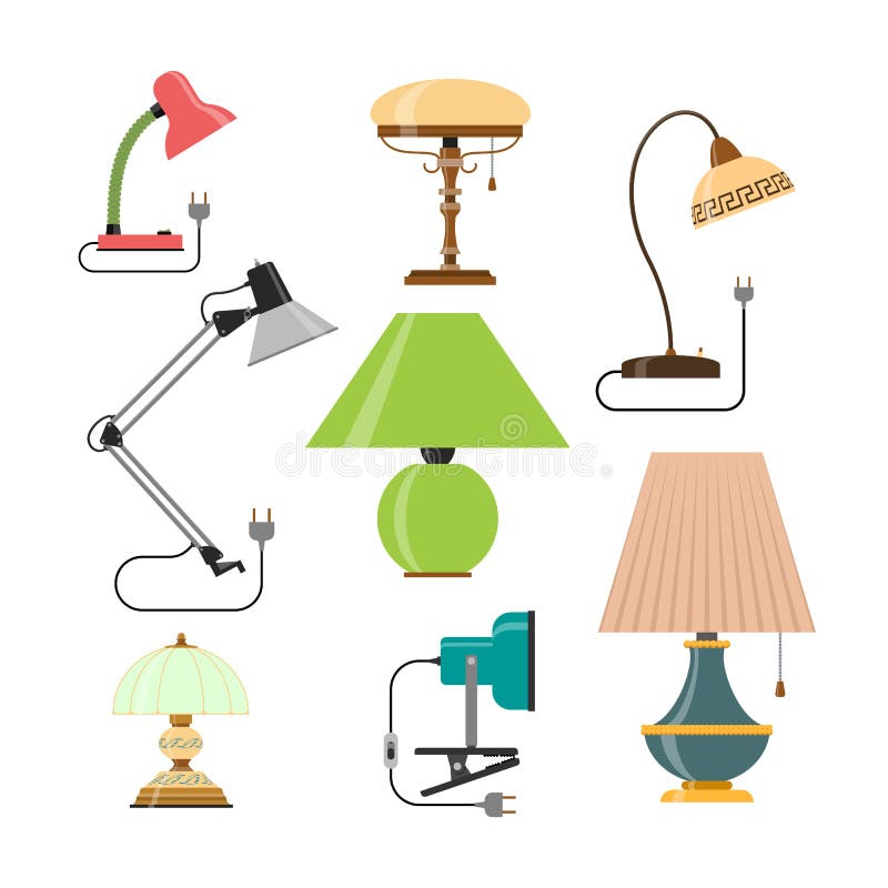 Vector Set of Home Lamps. House Light. Design Elements in Flat Style ...