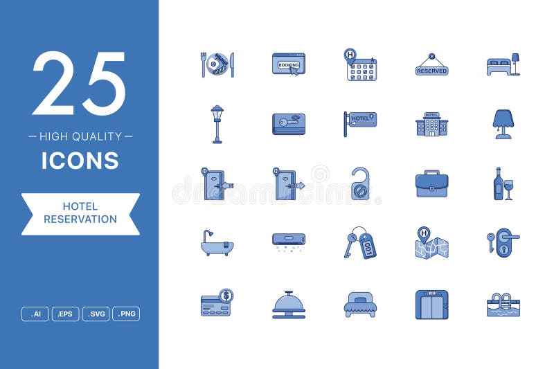 Vector Set of Hotel Reservation Icons Stock Vector - Illustration of ...
