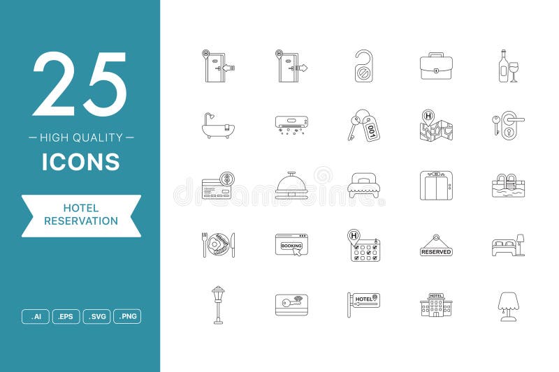 Vector Set of Hotel Reservation Icons Stock Vector - Illustration of ...