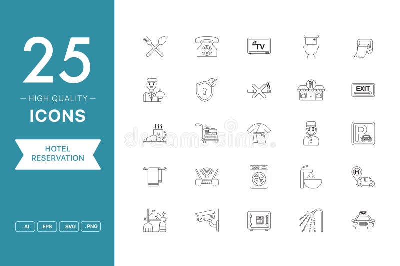 Vector Set of Hotel Reservation Icons Stock Vector - Illustration of ...