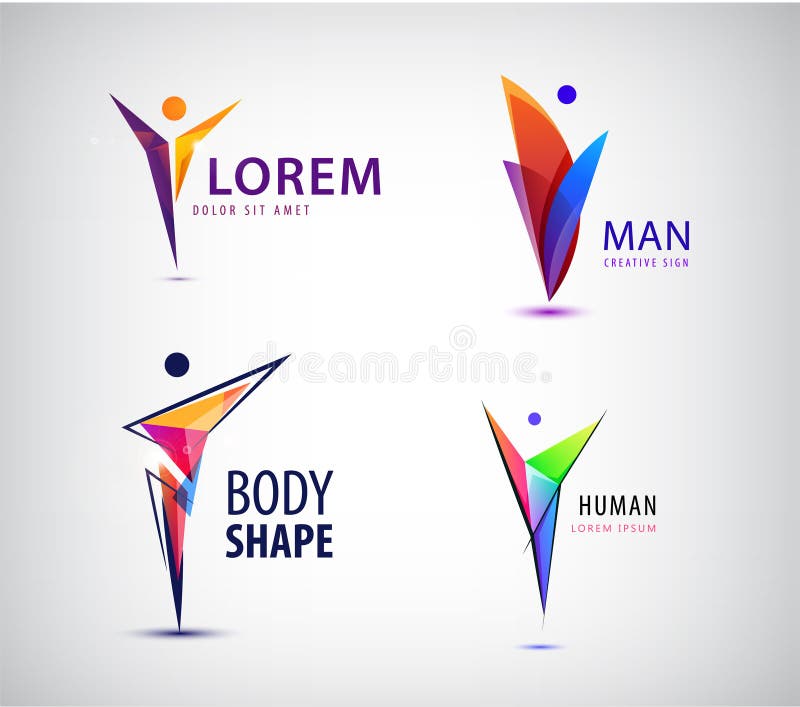 Vector Set of Human, Leader Logos. Geometric Positive Man Sign Stock ...