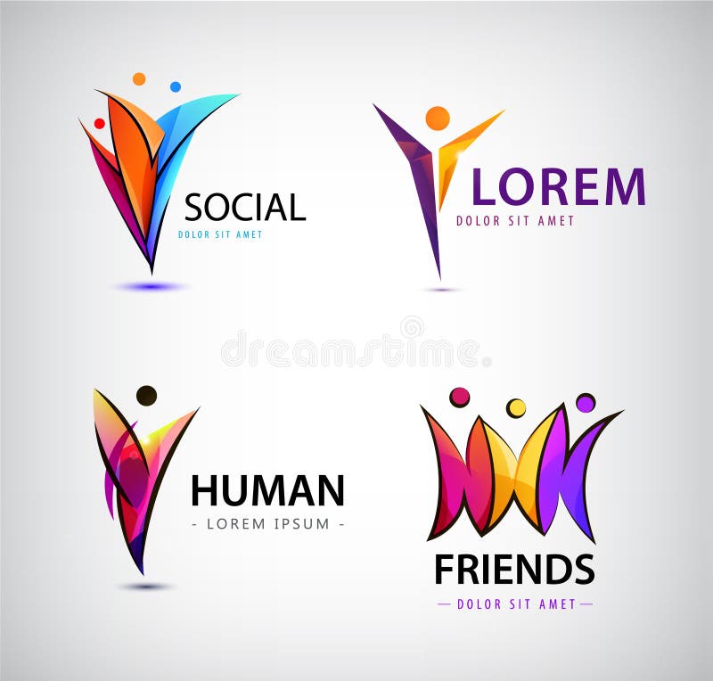 Vector Set of Human Logos. Men Group, Leader, Social Group, Net Stock ...