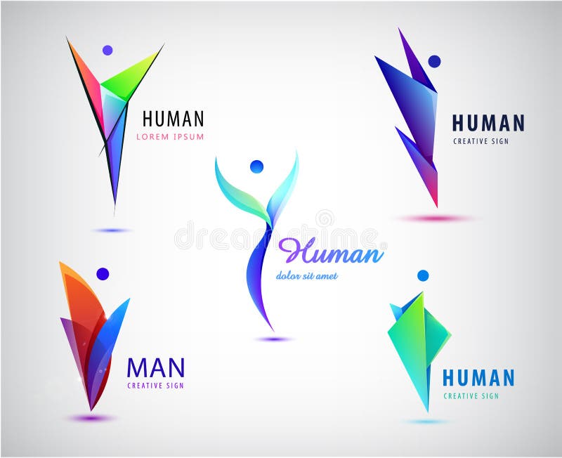 Vector Set of Human, Man Logos. Origami Stock Vector - Illustration of ...