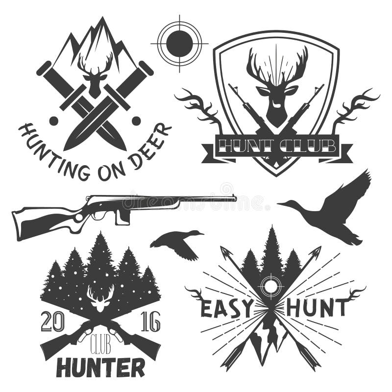 Vector Set of Hunting Club Labels in Vintage Style. Design Elements ...