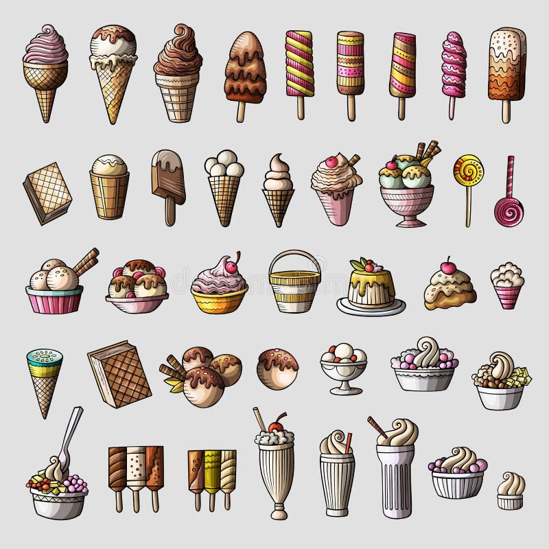 Vector Set of Ice Cream Cartoon 3d Doodle Objects Stock Vector ...