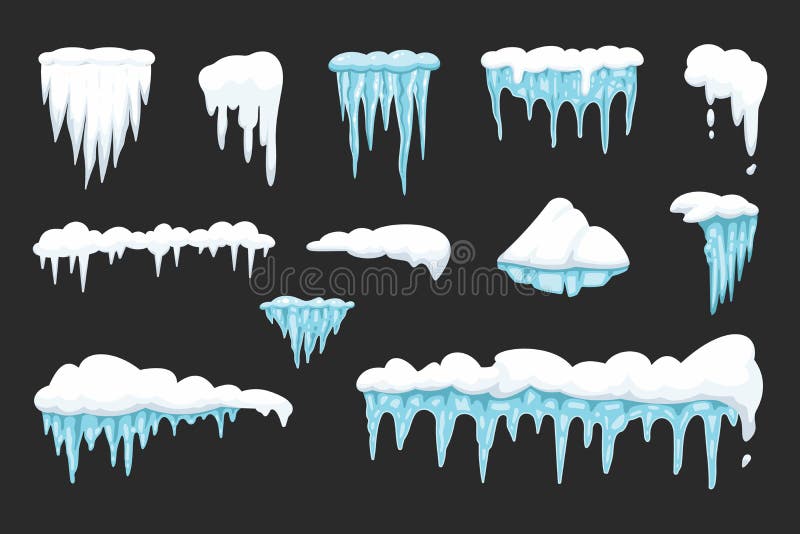 Vector Set of Icicles in Cartoon Style. Snow and Ice Vector Frames ...