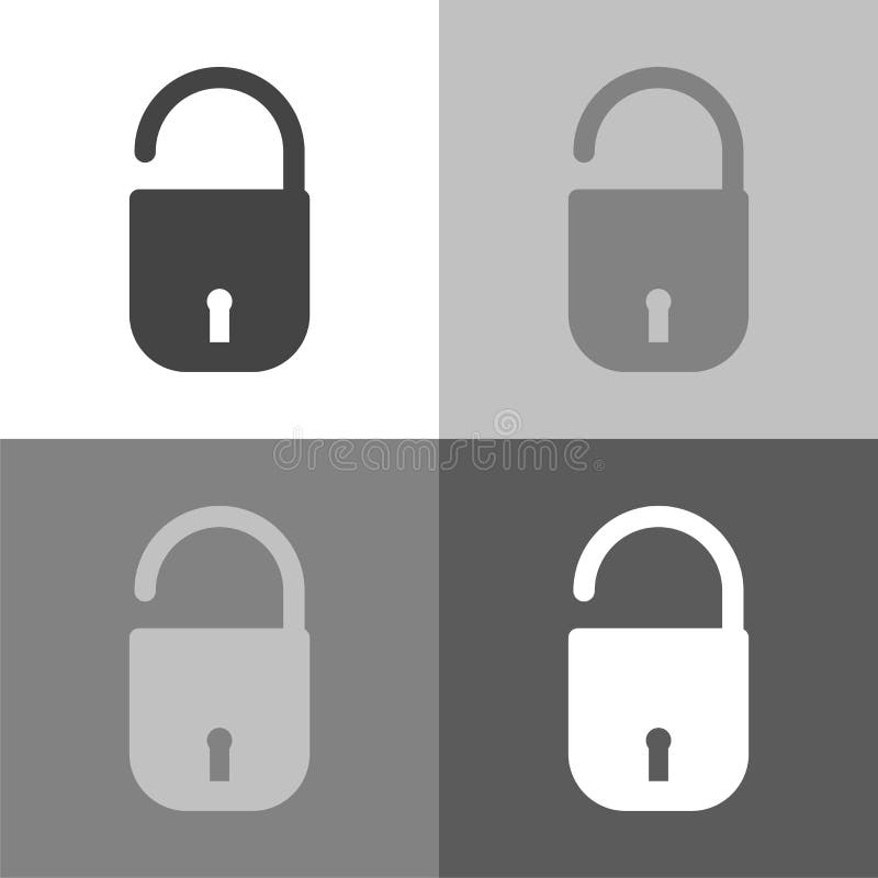 Vector Set Icon Open Padlock. Open Lock Icon on White-grey-blac Stock ...