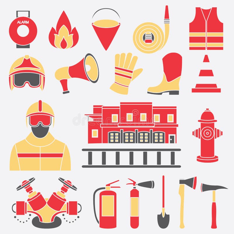 Vector Set Icons of Firefighting Equipment Illustration Stock ...