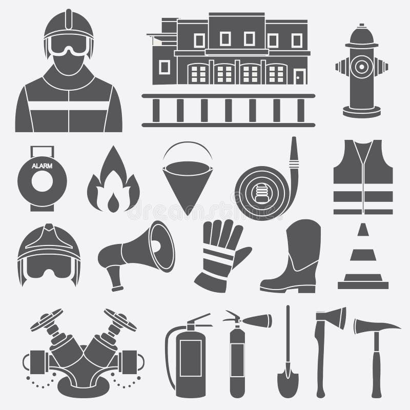 Set Icons of Firefighting Equipment Stock Vector - Illustration of ...