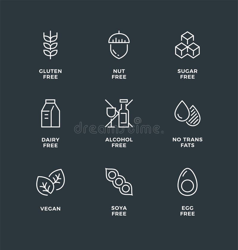 Vector Set of Icons for Healthy Food Packaging without Allergens Stock ...