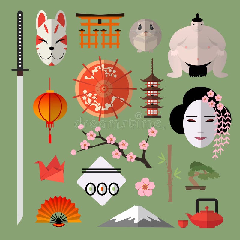 Vector Set of Icons with Japanese Elements Stock Illustration ...