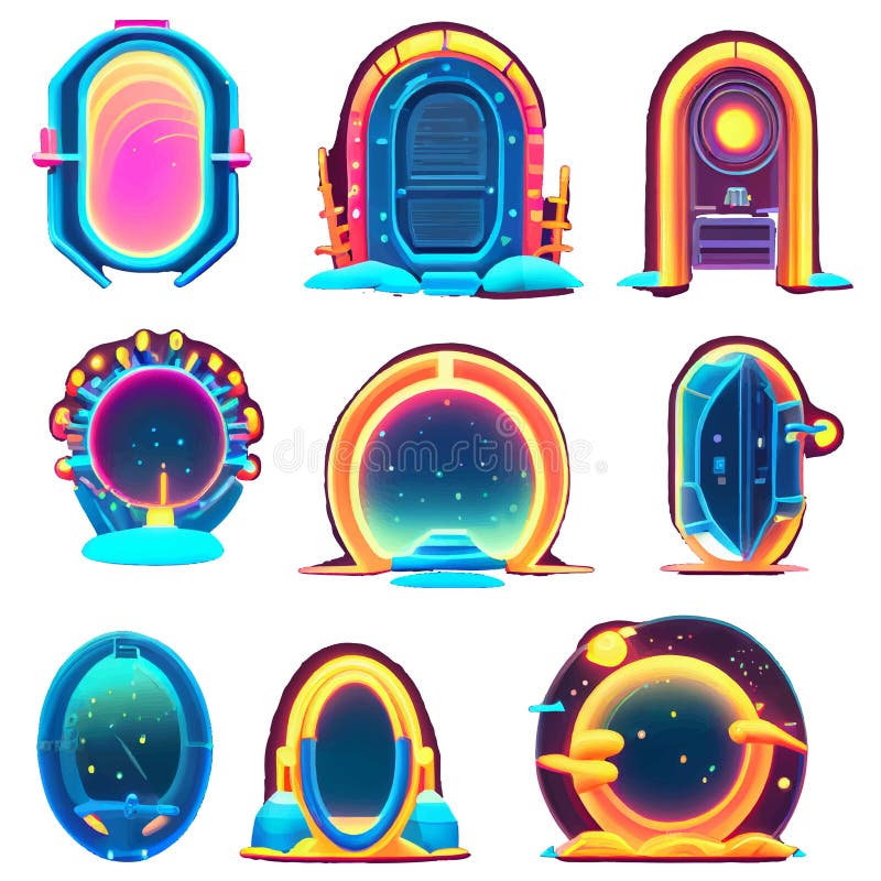 Vector Set Illustration in Cartoon Style of Magic Door or Tunnel Stock ...