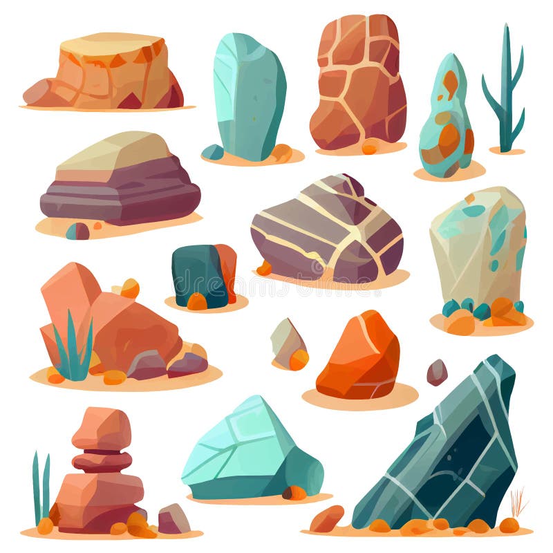 Vector Set Illustration in Cartoon Style of Magic Game Icon Stone Stock ...