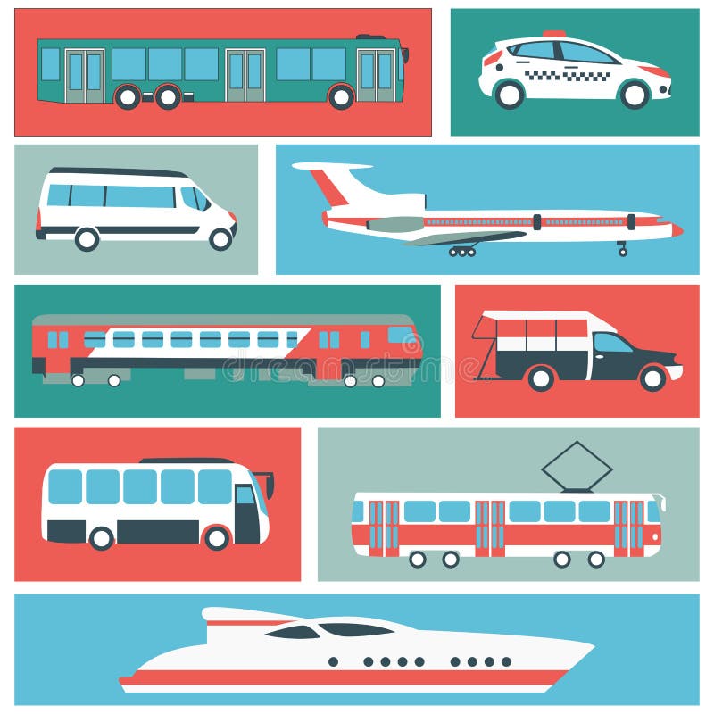 Vector Set Illustration of Color Public Transport Stock Illustration ...