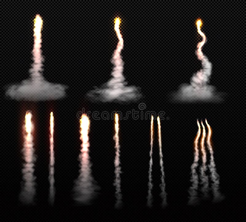 Vector Set of Illustrations Depicting Fiery Realistic Rocket Launch ...