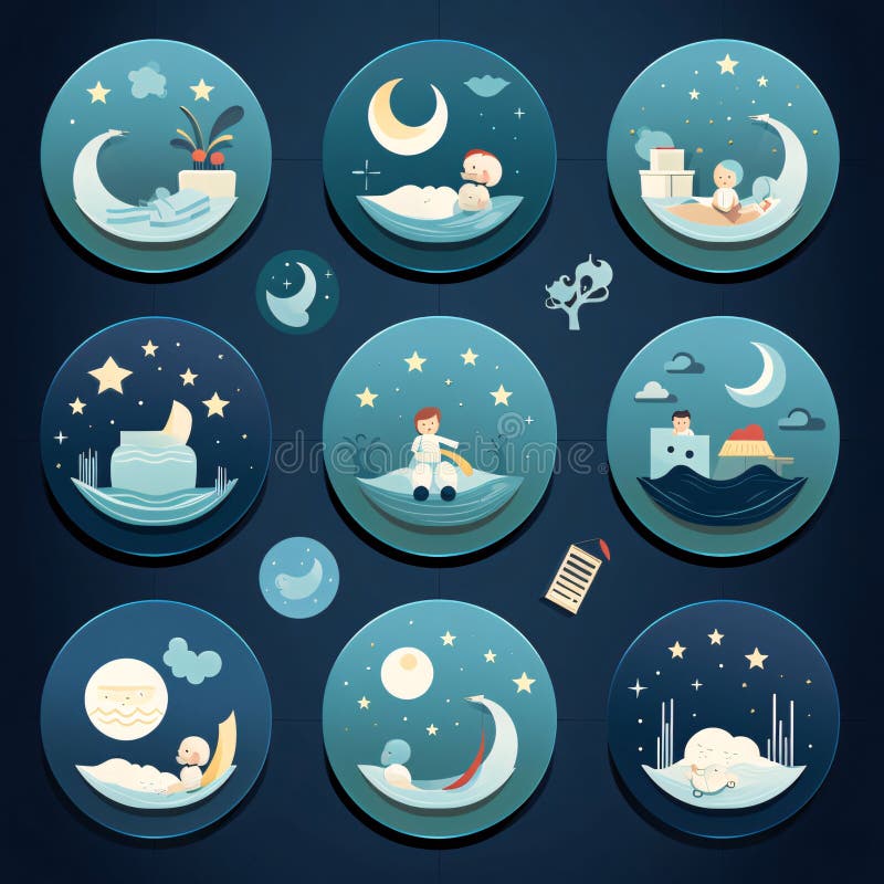 Vector Set of Illustrations in the Flat Style on the Theme of the Night ...
