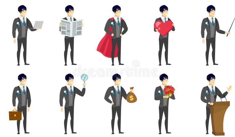 Vector Set of Illustrations with Groom Character. Stock Vector ...