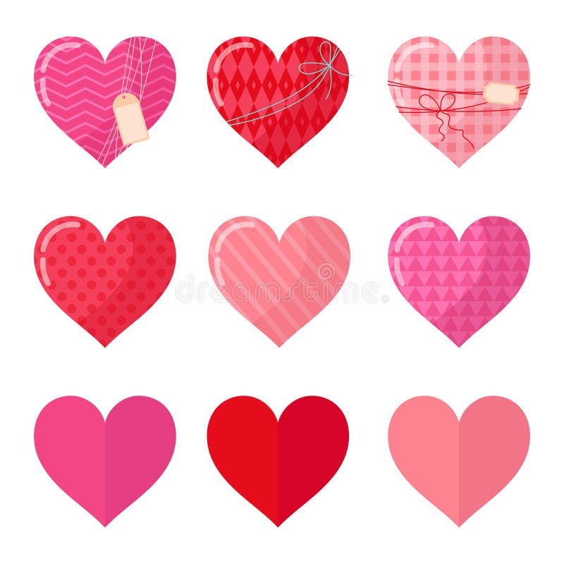 Vector Set of Illustrations of Hearts. Decorative Hearts in Flat Style ...