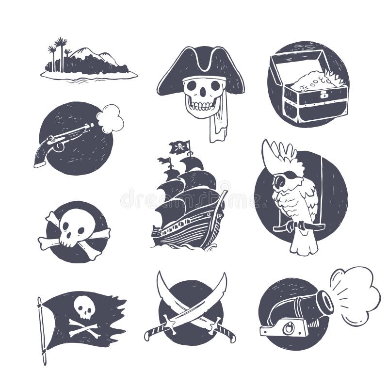 Vector Set of Illustrations of Pirate Symbols. Hand Drawn Doodle ...