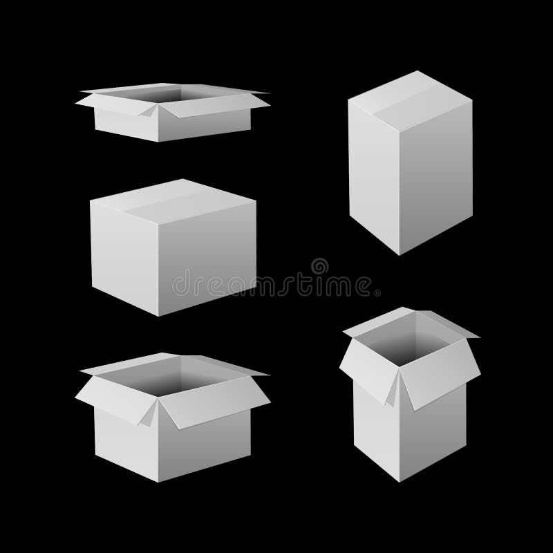VECTOR Set of Illustrations: White Boxes Icons on Black. Stock Vector ...