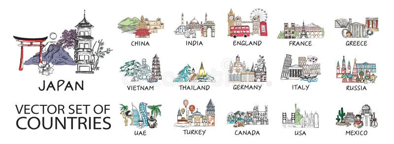 Vector Set of Images of the Countries of the World Stock Vector ...