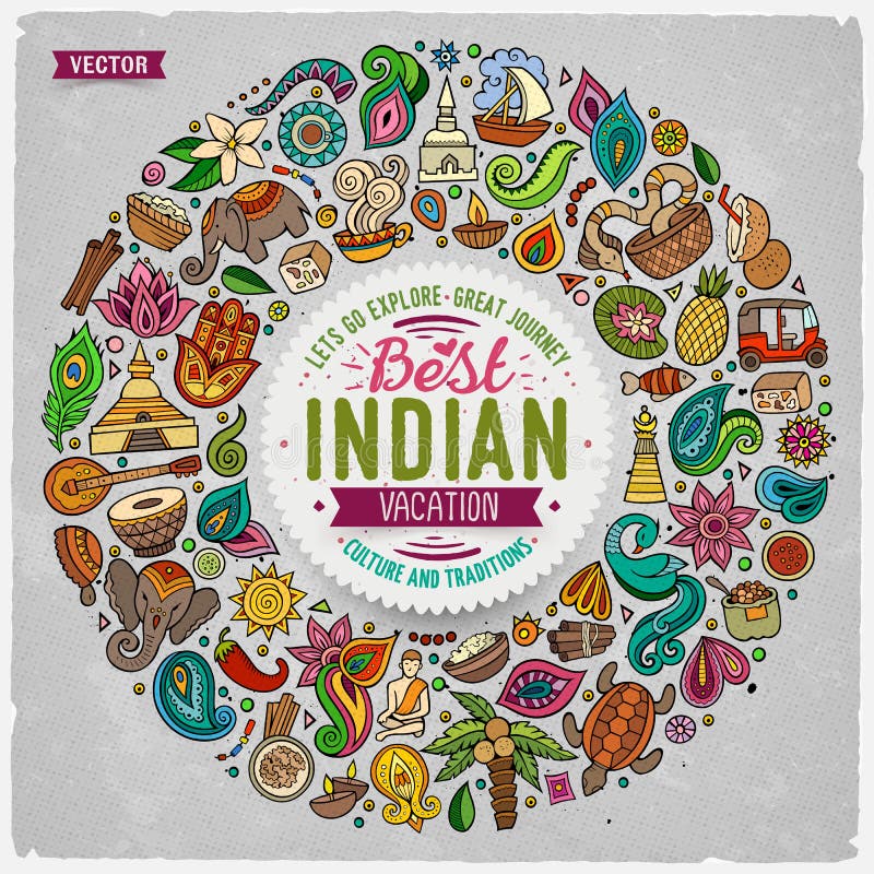 Vector Set of Indian Cartoon Doodle Objects Stock Vector - Illustration ...