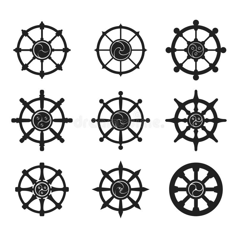 Vector Set with Indian Religion Symbol Dharmachakra Stock Vector ...