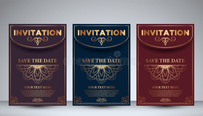 Vector Set of Invitation Card with Gold Colored Flowers. Stock Vector ...