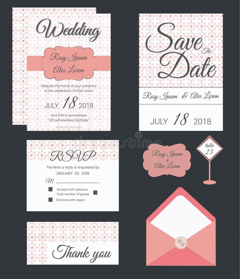 Vector Set of Invitation Cards with Elements Wedding Collection Stock ...