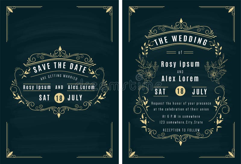 Vector Set of Invitation Cards with Elements Wedding Collection Stock ...