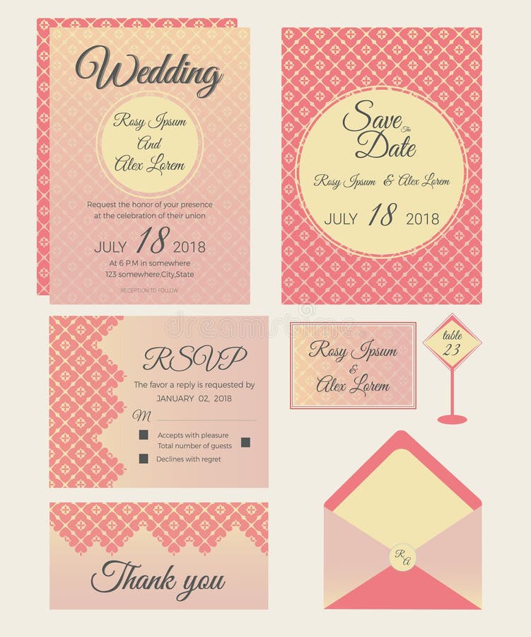 Vector Set of Invitation Cards with Elements Wedding Collection Stock ...