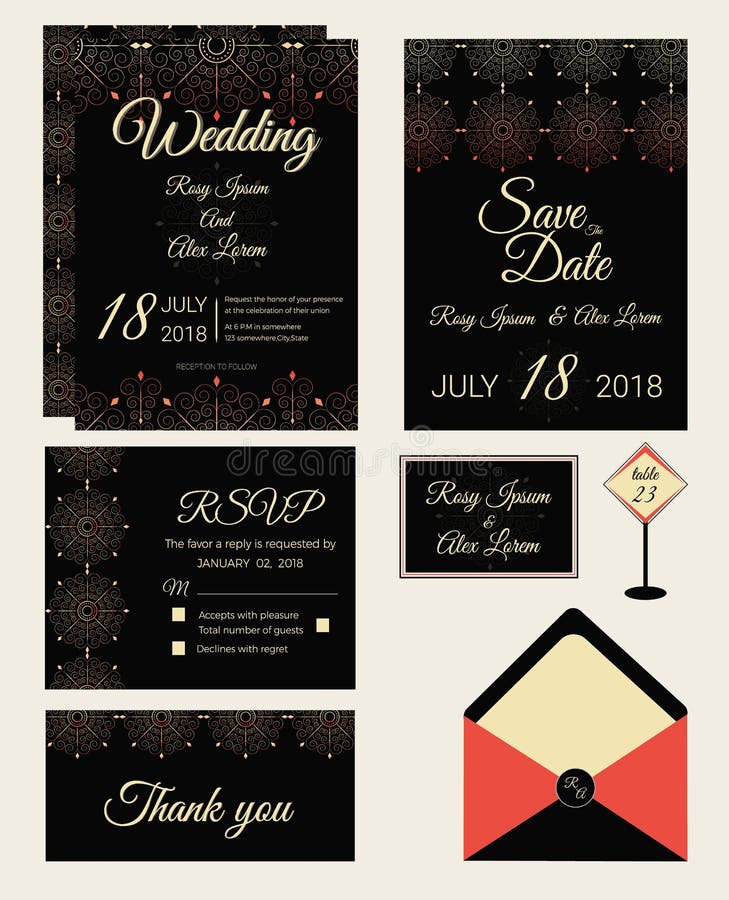 Vector Set of Invitation Cards with Elements Wedding Collection Stock ...